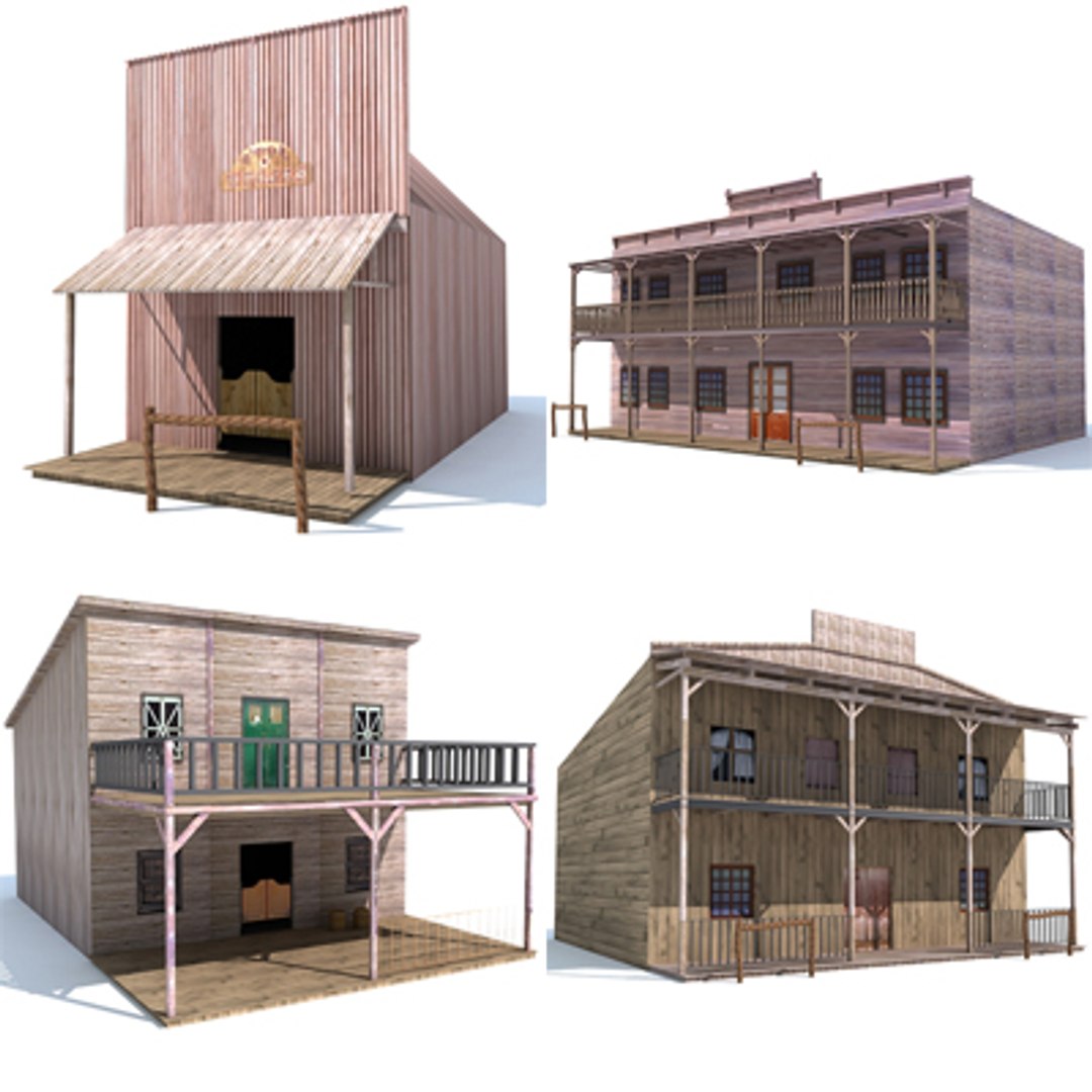 4 western houses 3d model