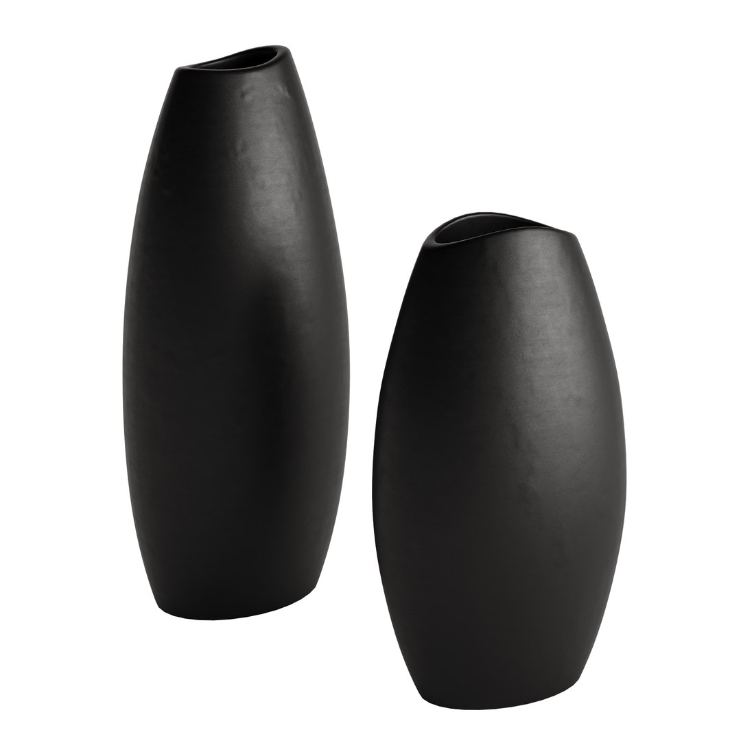 3D Model Modern Matte Black Vase Set 2 - TurboSquid 2337971