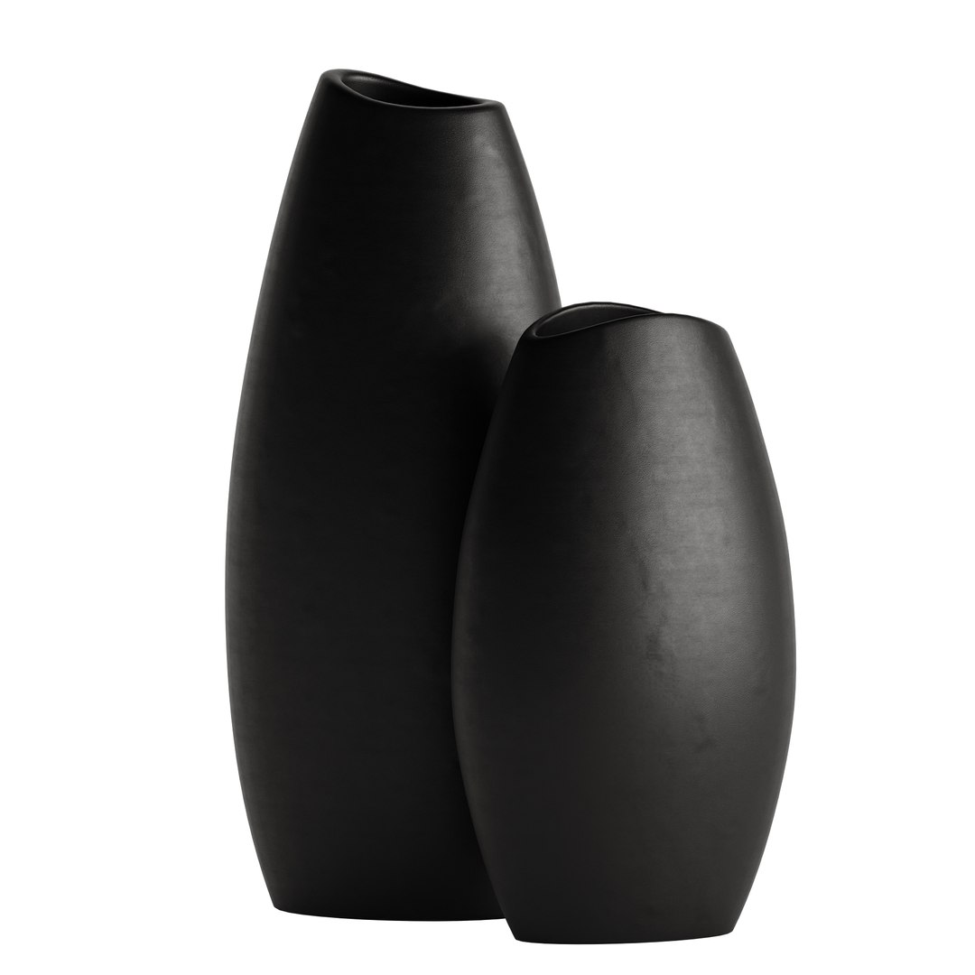 3D Model Modern Matte Black Vase Set 2 - TurboSquid 2337971