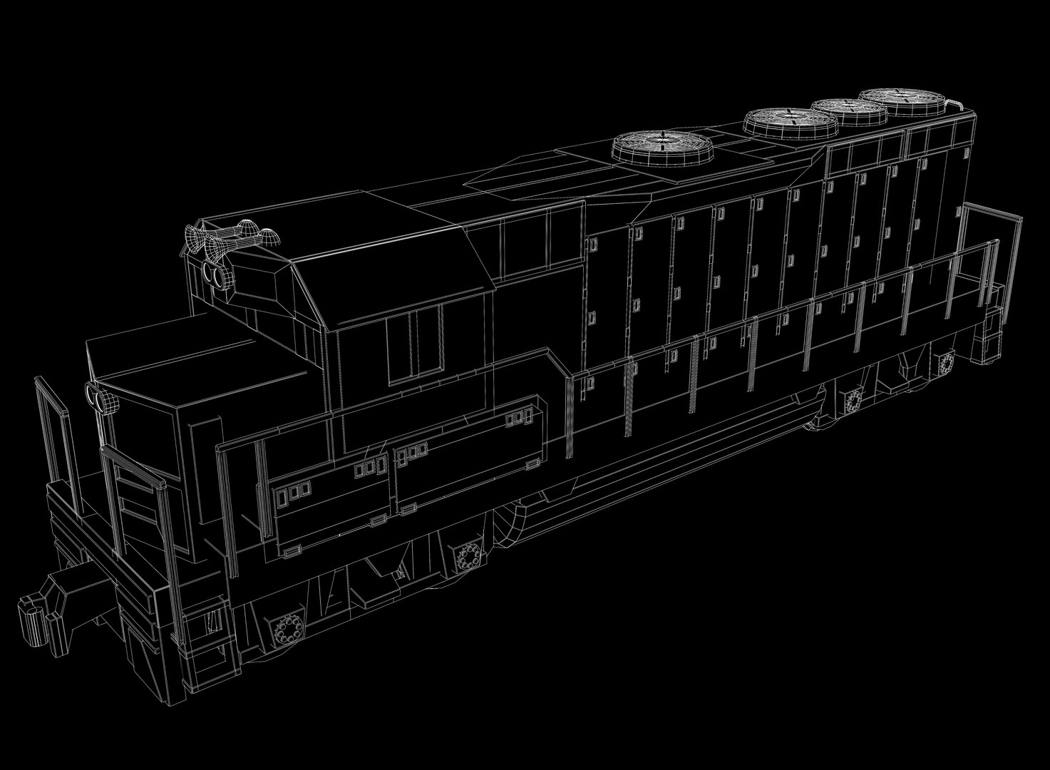 3d Dxf Freight Train Engine