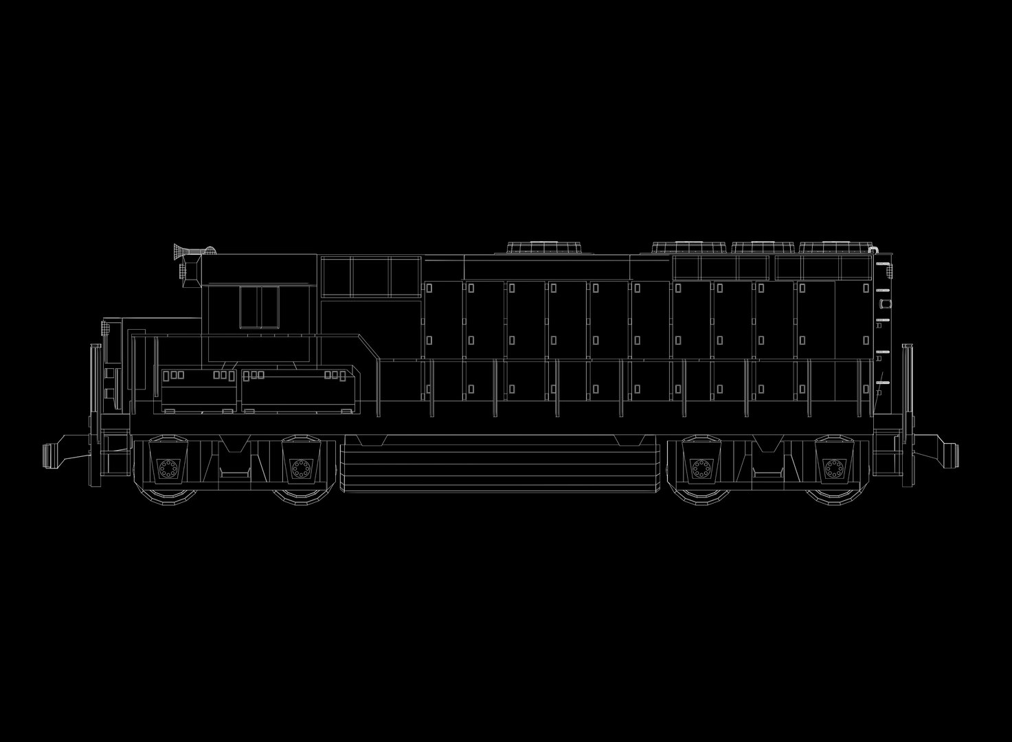 3d Dxf Freight Train Engine