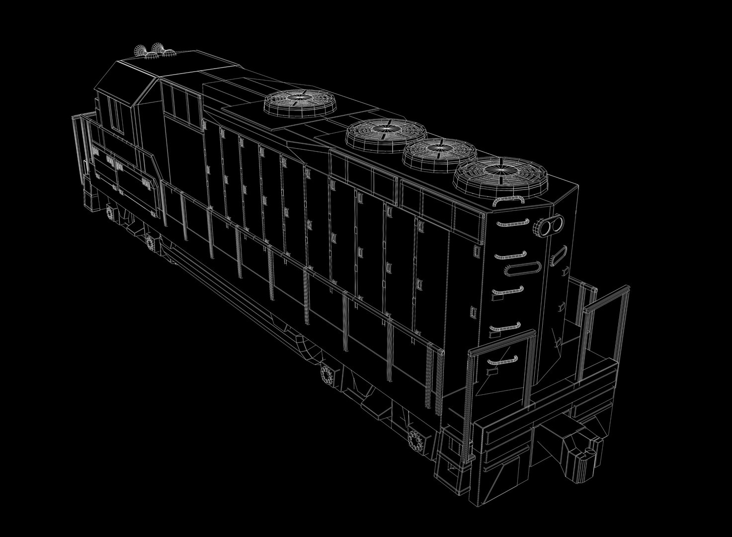 3d Dxf Freight Train Engine