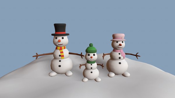 3D snow snowman family - TurboSquid 1676358