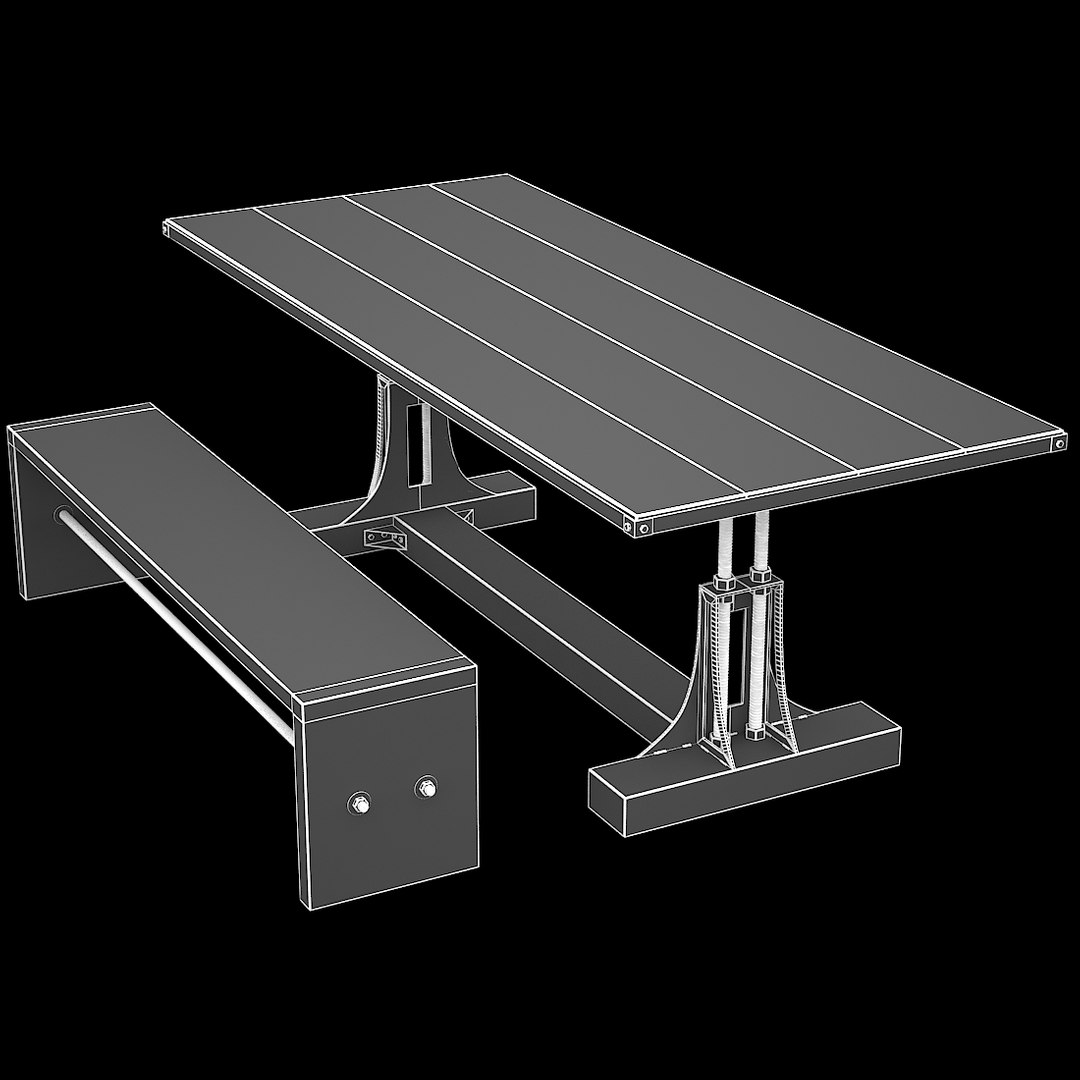 Post Industrial Table Bench 3d Model