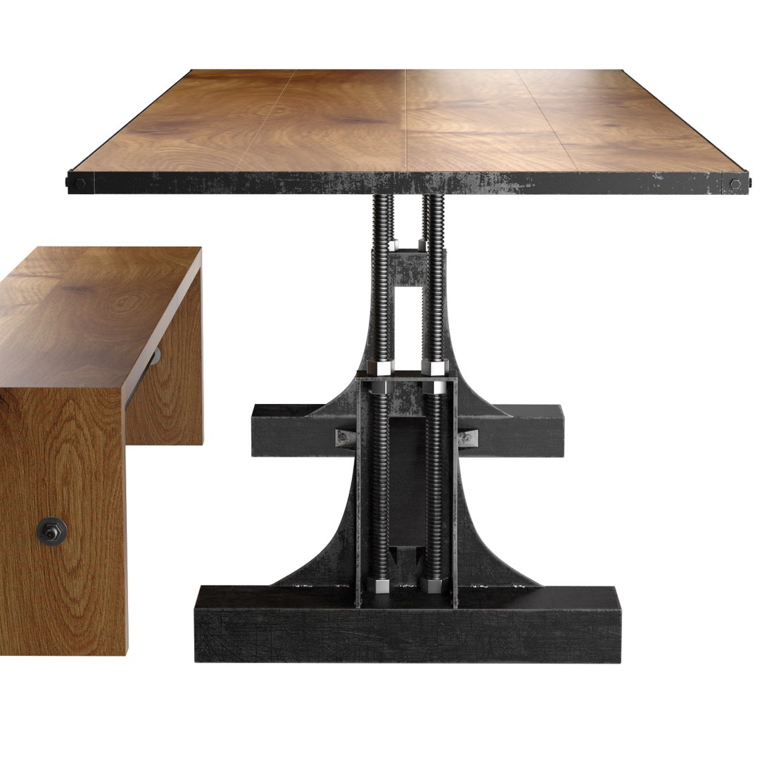 Post Industrial Table Bench 3d Model