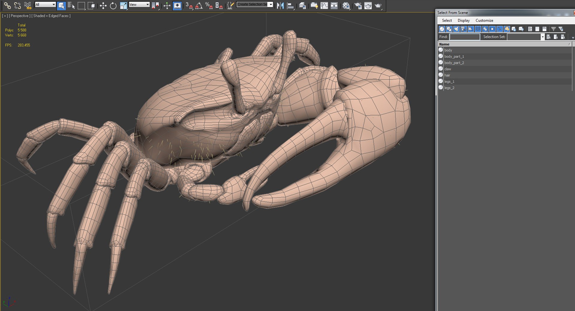 3d fiddler crab sitting pose model