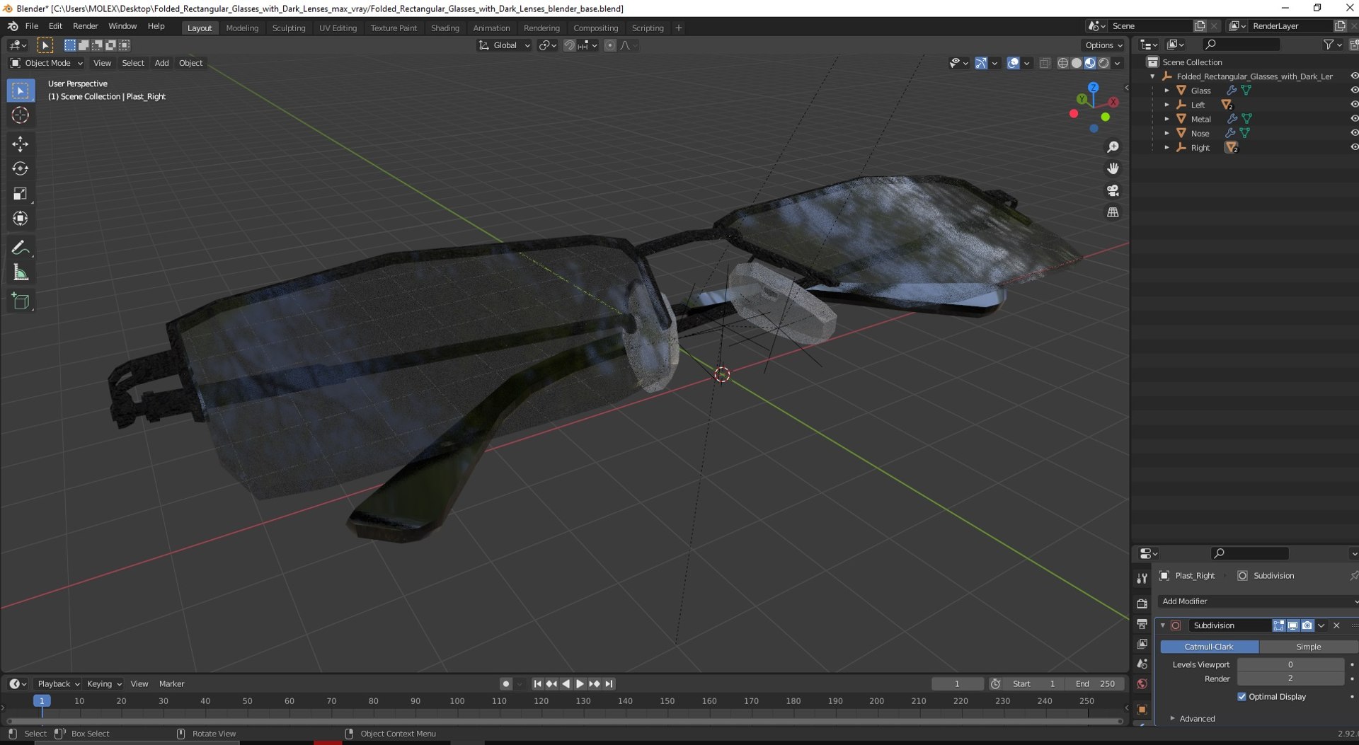 3D Model Folded Rectangular Glasses With Dark Lenses - TurboSquid 2146510