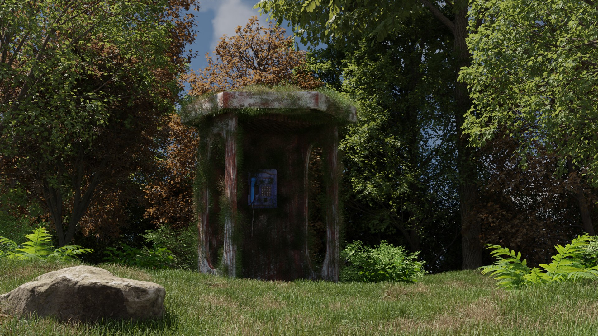 3D Stylized landscape scene with telephone box - TurboSquid 2077360