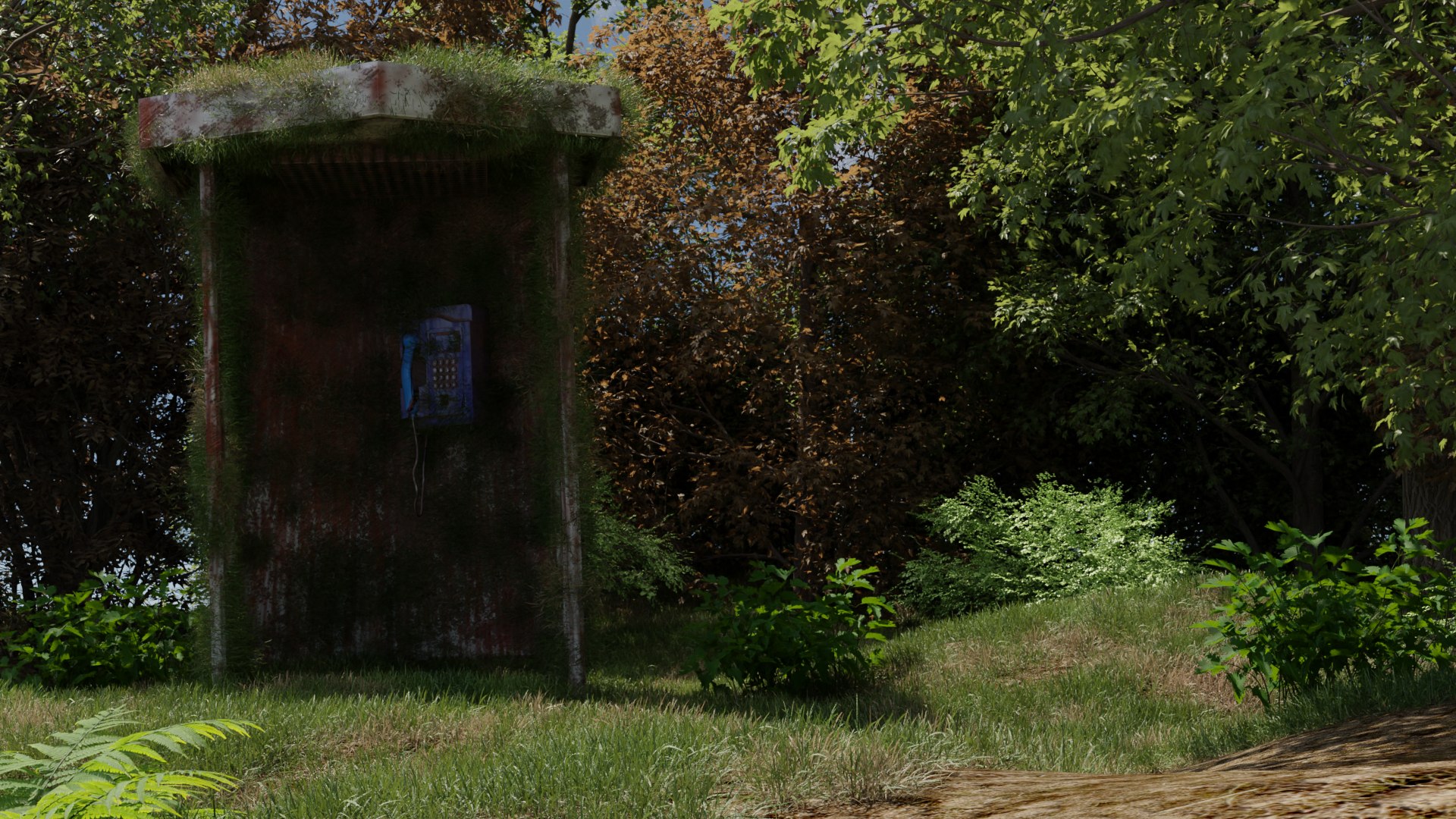 3D Stylized landscape scene with telephone box - TurboSquid 2077360