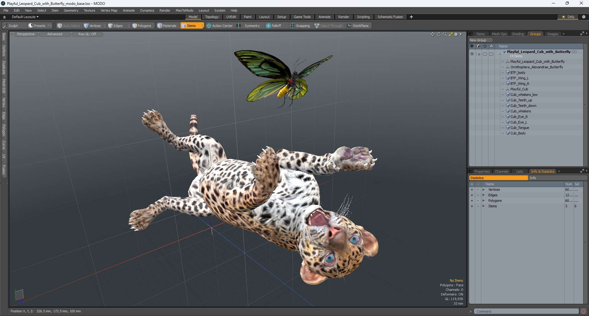 3D Playful Leopard Cub With Butterfly - TurboSquid 2351947