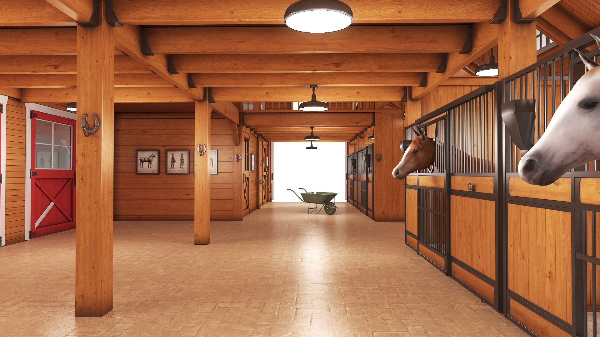 3D Red Horse Farm Barn With Horses Model - TurboSquid 2229552