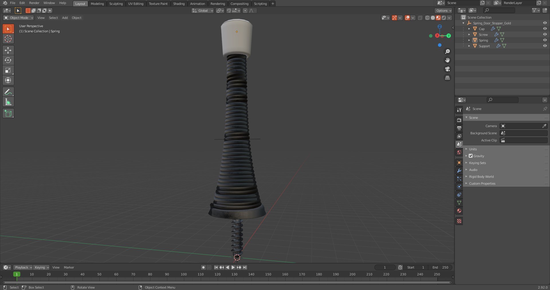Spring Door Stopper Gold 3D Model - TurboSquid 2131796