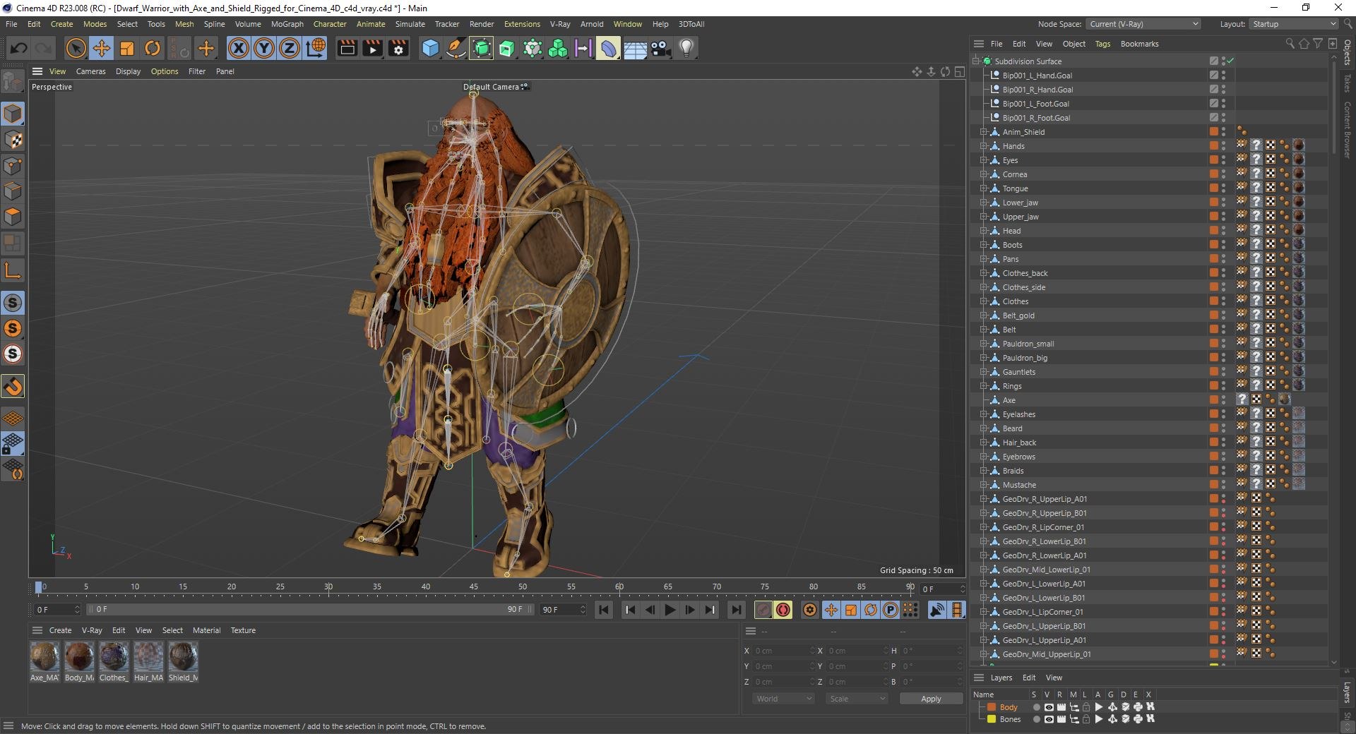 3D Dwarf Warrior With Axe And Shield Rigged For Cinema 4D - TurboSquid 2416344