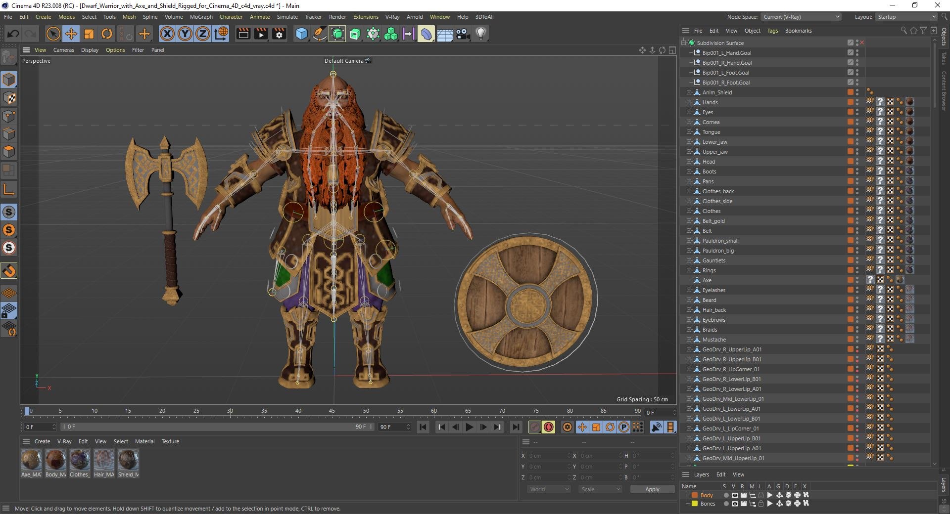 3D Dwarf Warrior With Axe And Shield Rigged For Cinema 4D - TurboSquid 2416344