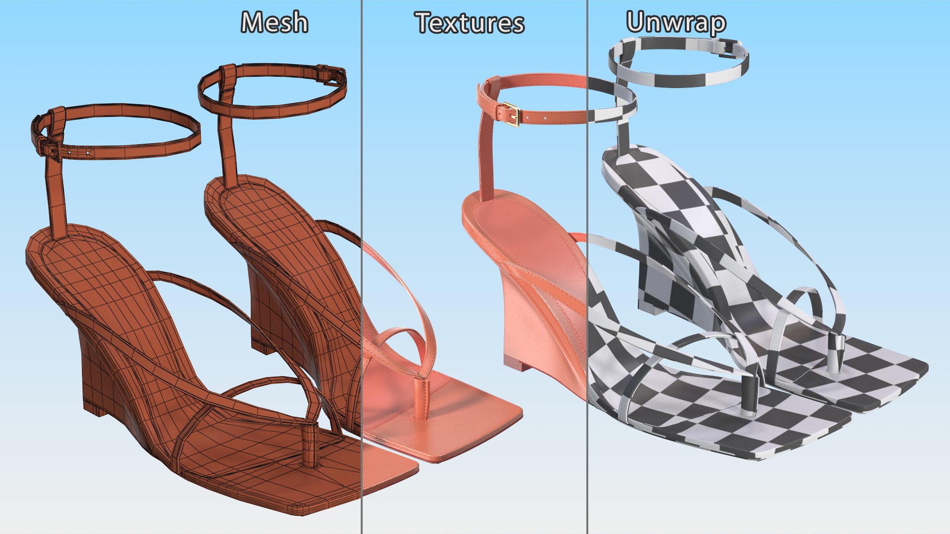 3D Women Stretch Wedge Sandals Pink - TurboSquid 2115222