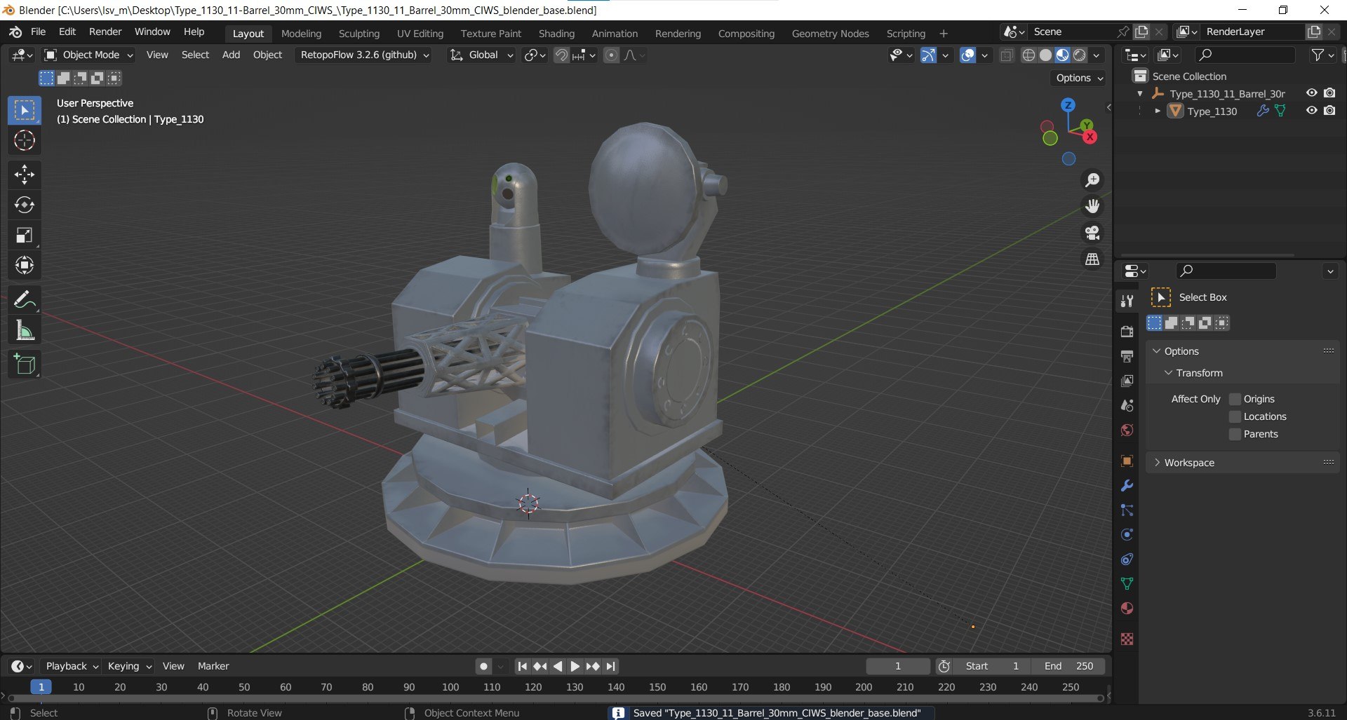 Type 1130 11-Barrel 30mm CIWS 3D Model - TurboSquid 2362536