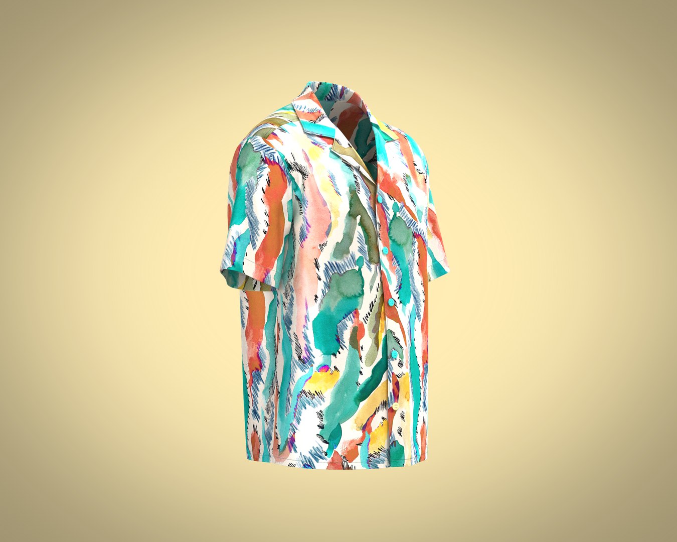 Mens Printed Resort Collar Shirt With Back Yoke Vent 3D - TurboSquid ...