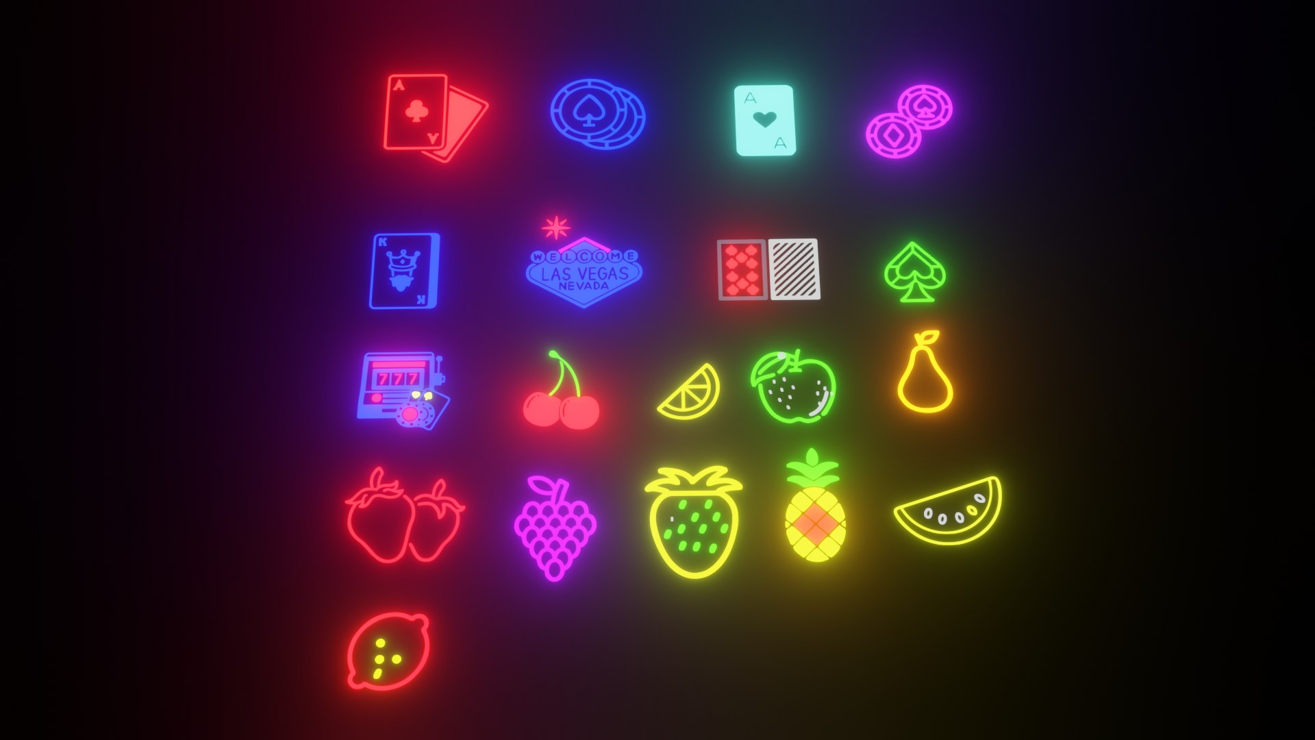 3D Neon Casino Symbols Model - TurboSquid 2197866