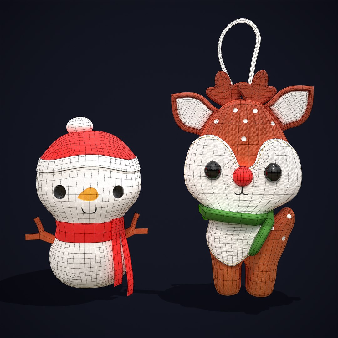 Christmas Stuffed Toys Snowman and Reindeer 3D model - TurboSquid 1821895