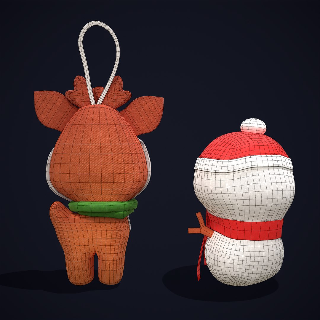 Christmas Stuffed Toys Snowman and Reindeer 3D model - TurboSquid 1821895