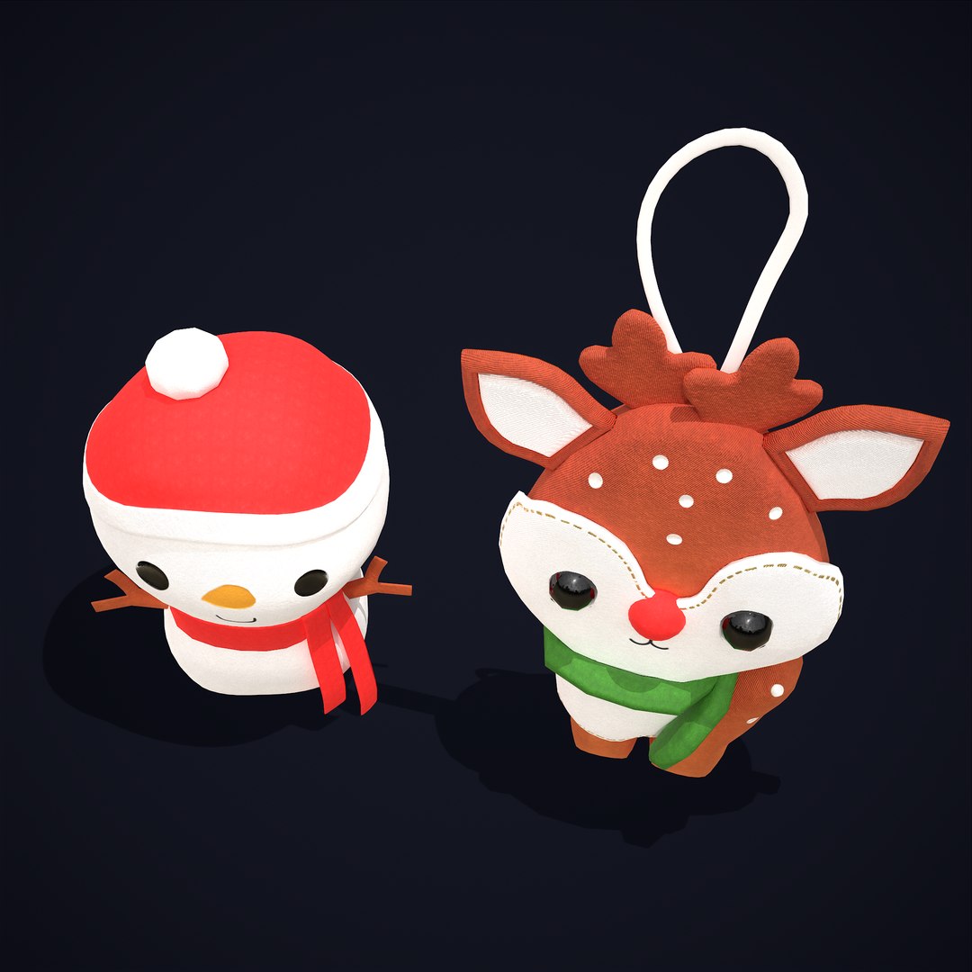Christmas Stuffed Toys Snowman and Reindeer 3D model - TurboSquid 1821895