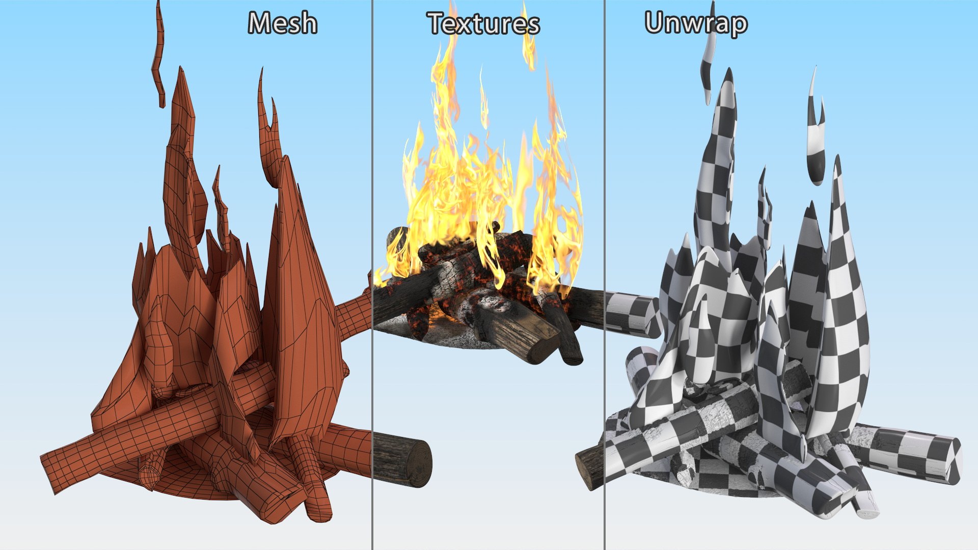 3D Bonfire Of Wooden Logs - TurboSquid 2264118