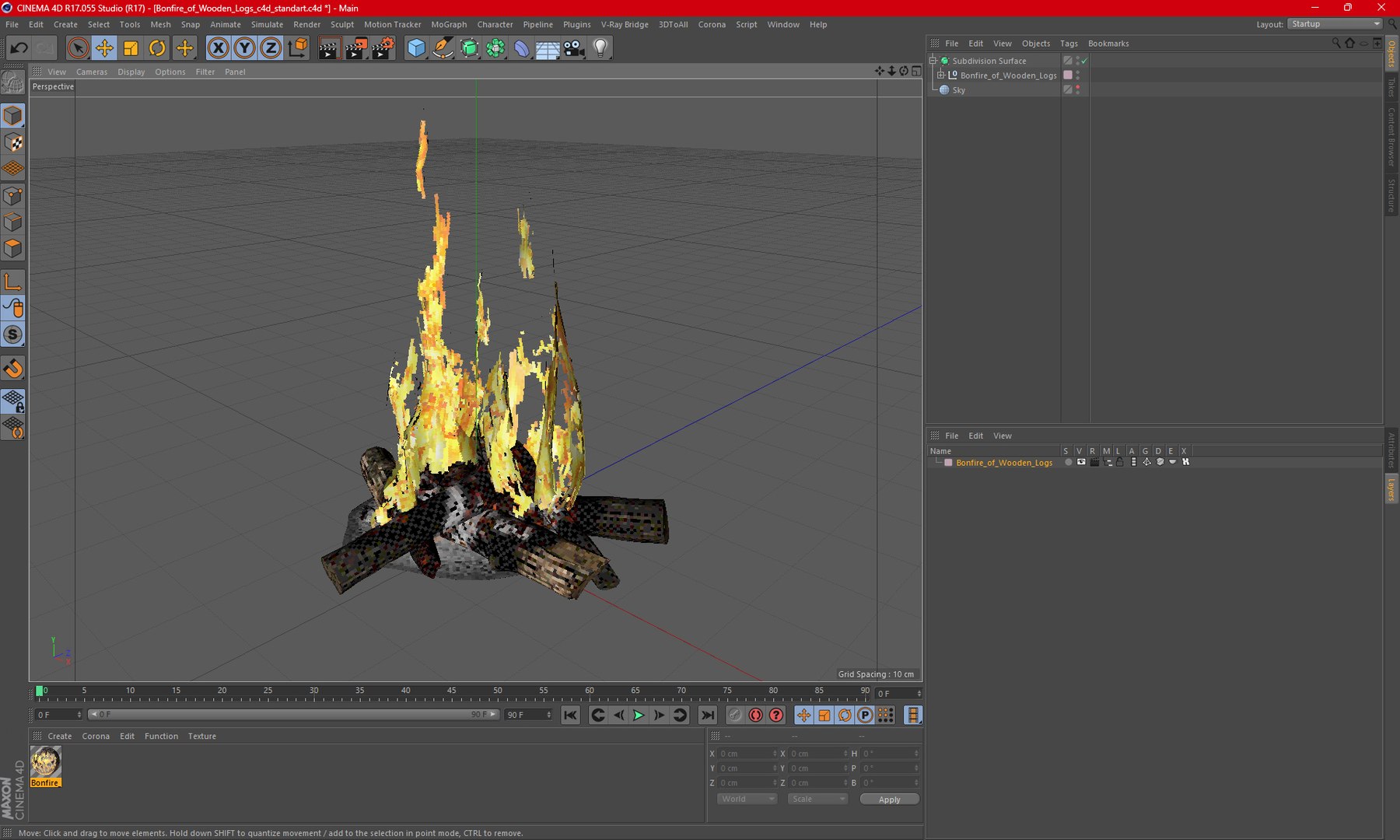 3D Bonfire Of Wooden Logs - TurboSquid 2264118