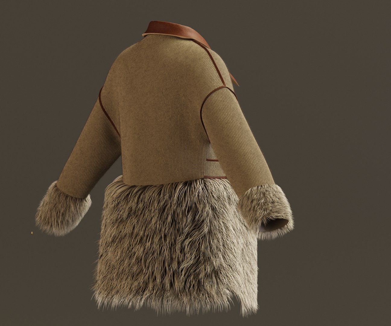 Womens Coat With Textured Fabric And Leather Collar Trim Featuring A ...