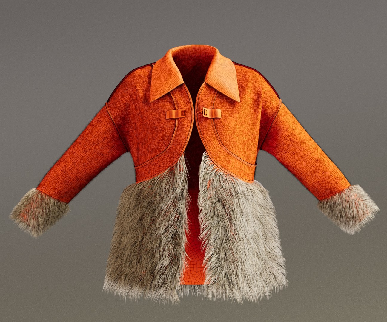 Womens Coat With Textured Fabric And Leather Collar Trim Featuring A ...