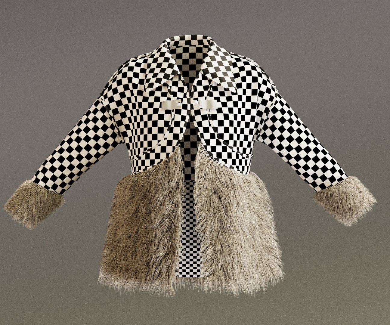 Womens Coat With Textured Fabric And Leather Collar Trim Featuring A ...