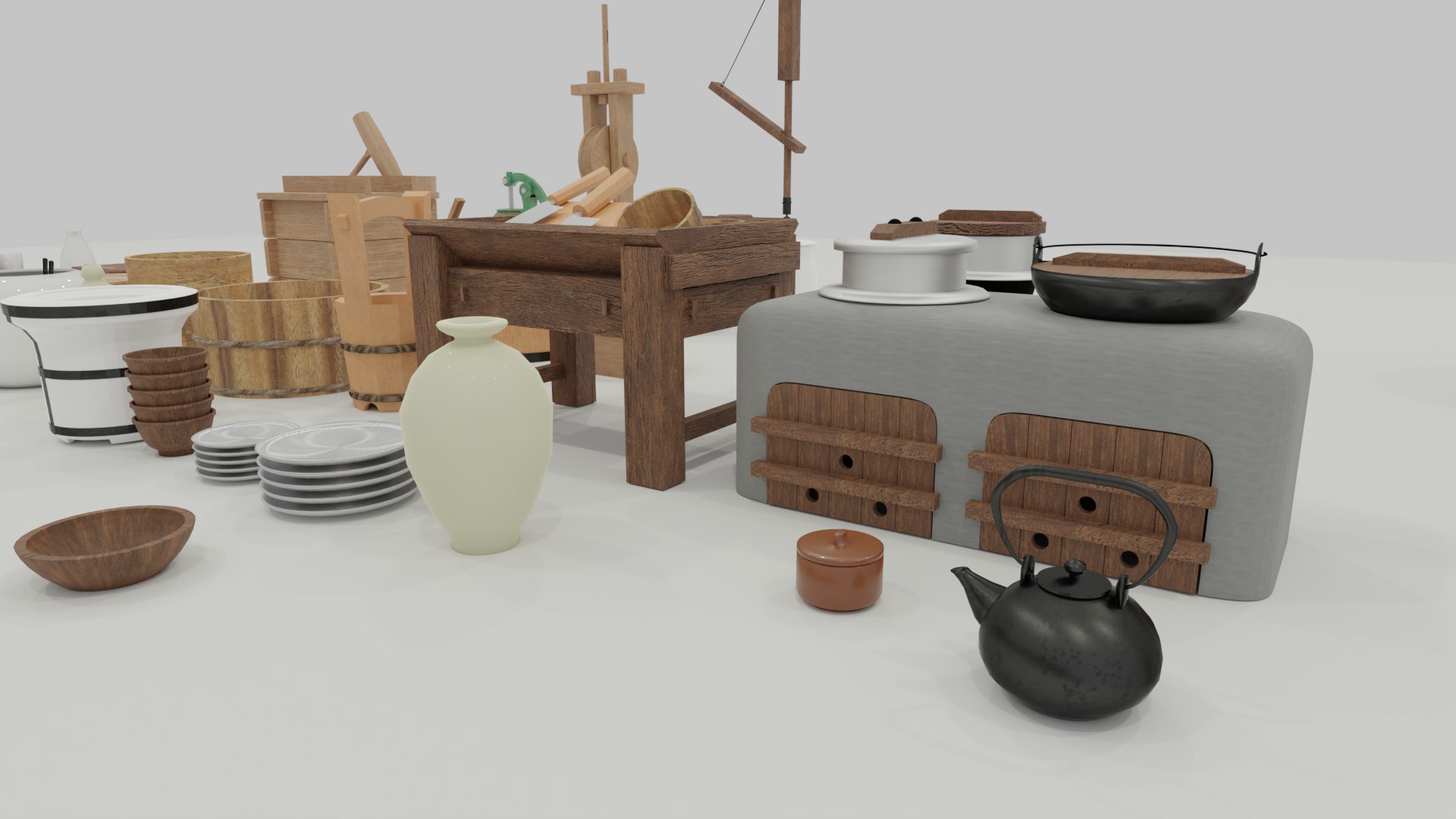 3D 58 Sets Of Eqipments And Tools In Old Japanese Kitchen 3D Model ...