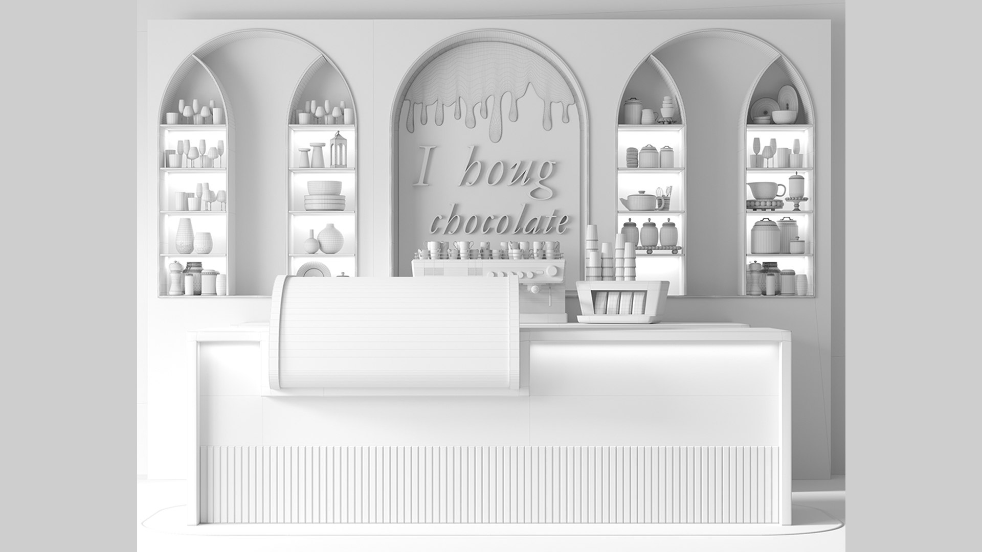 3D Model Design Project For A Large Coffee Shop And Pastry Shop With A ...