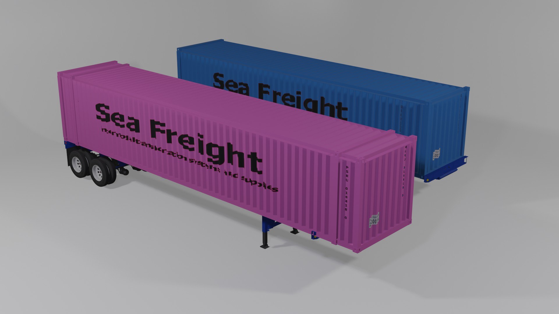40 And 45 Foot Shipping Container With Adjustable Trailer 3D ...