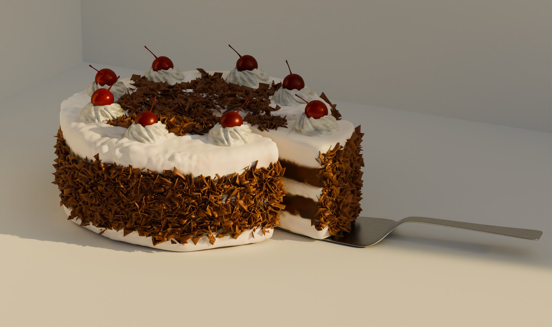 Black Forest Cake With Cake Server 3D - TurboSquid 2232986