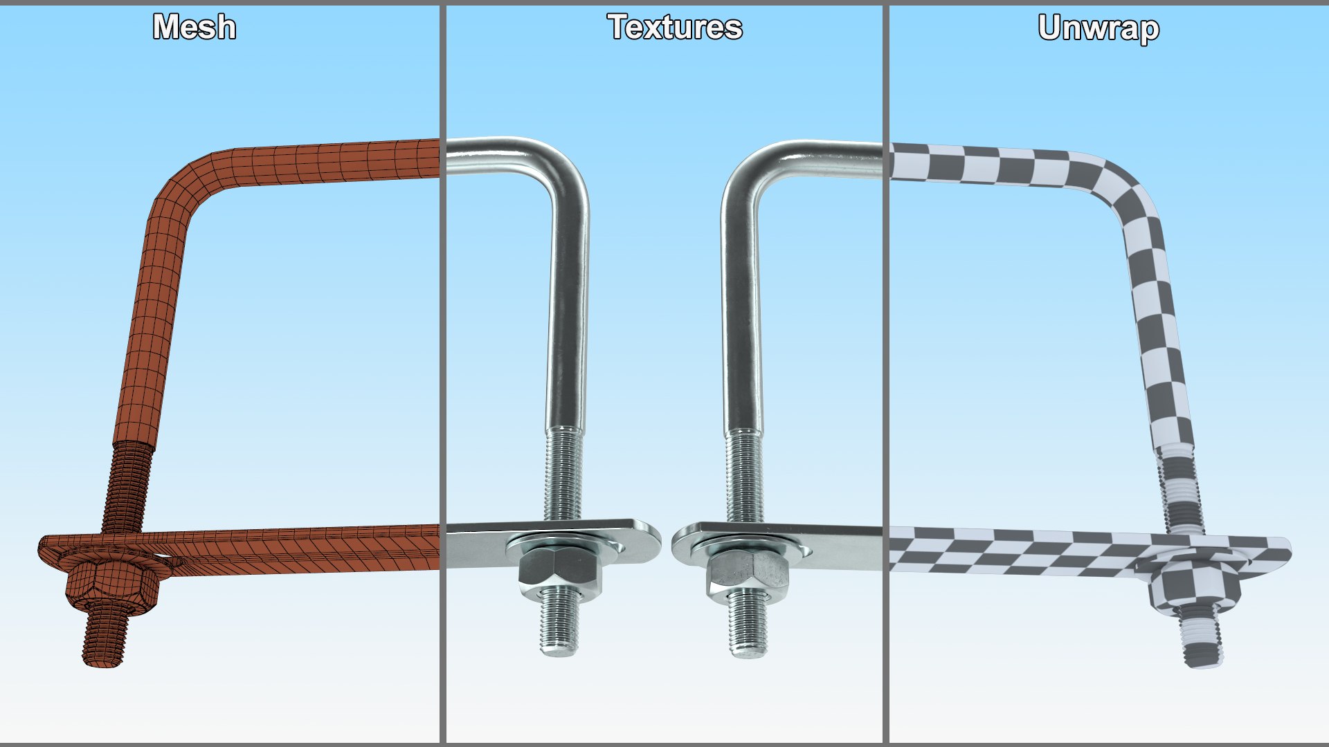 3D U Bolt Bracket Square Steel Model - TurboSquid 1958449