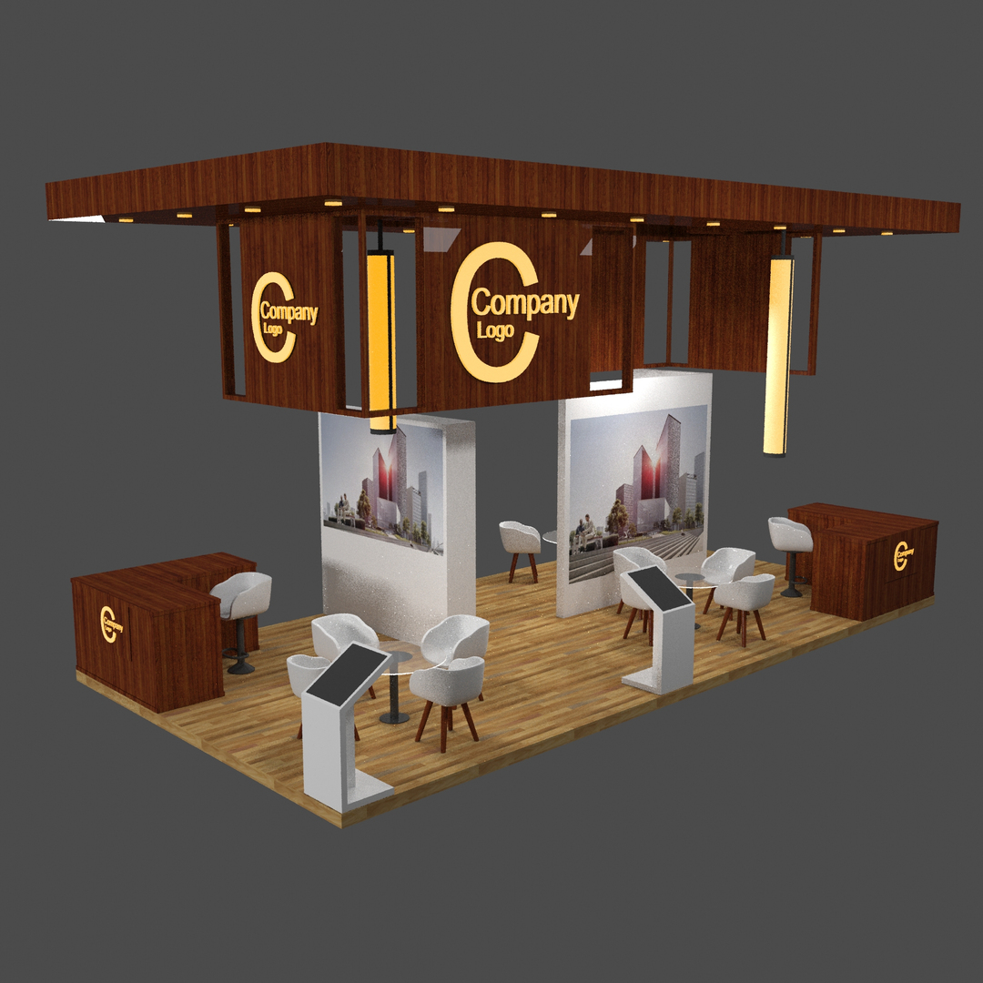 Nice Exhibition Booth Design With Wooden Textures 3D - TurboSquid 1718042