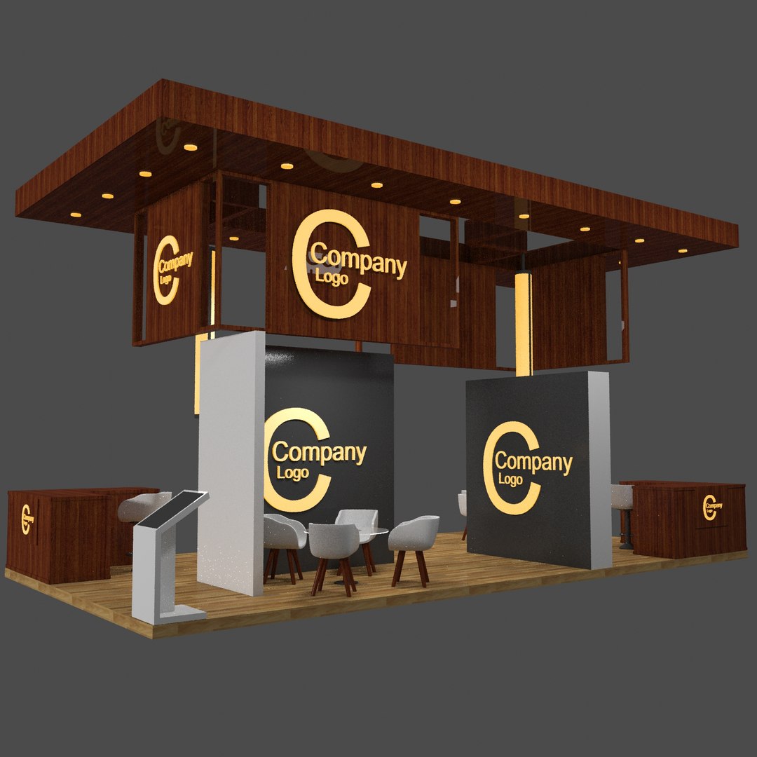Nice Exhibition Booth Design With Wooden Textures 3D - TurboSquid 1718042
