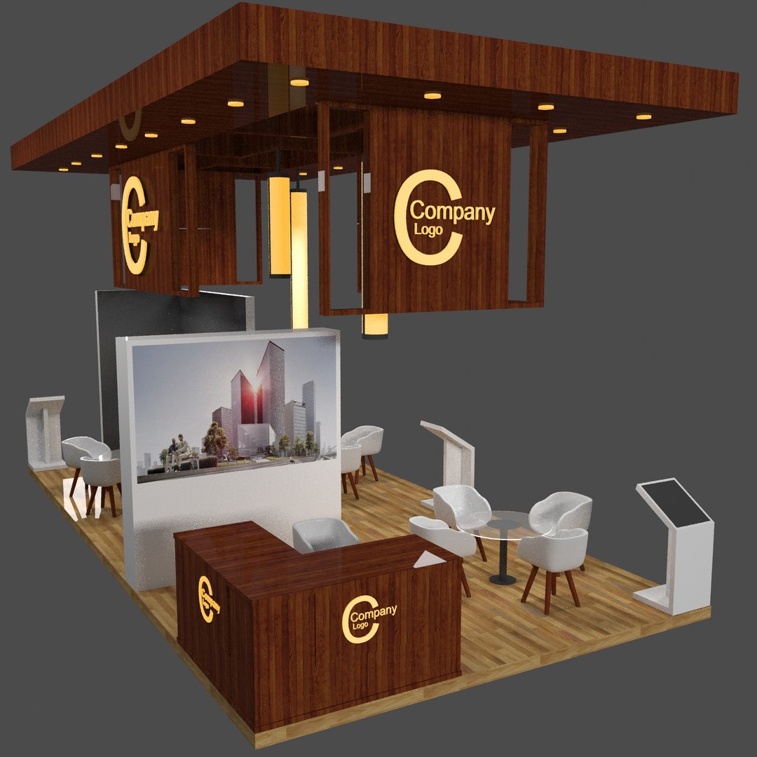 Nice Exhibition Booth Design With Wooden Textures 3D - TurboSquid 1718042