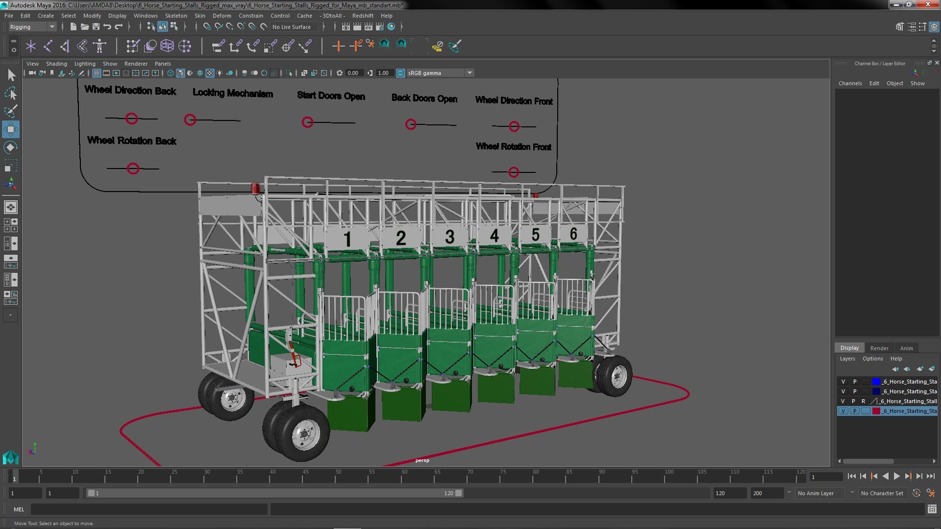 6 Horse Starting Stalls Rigged For Maya Model - TurboSquid 2052257