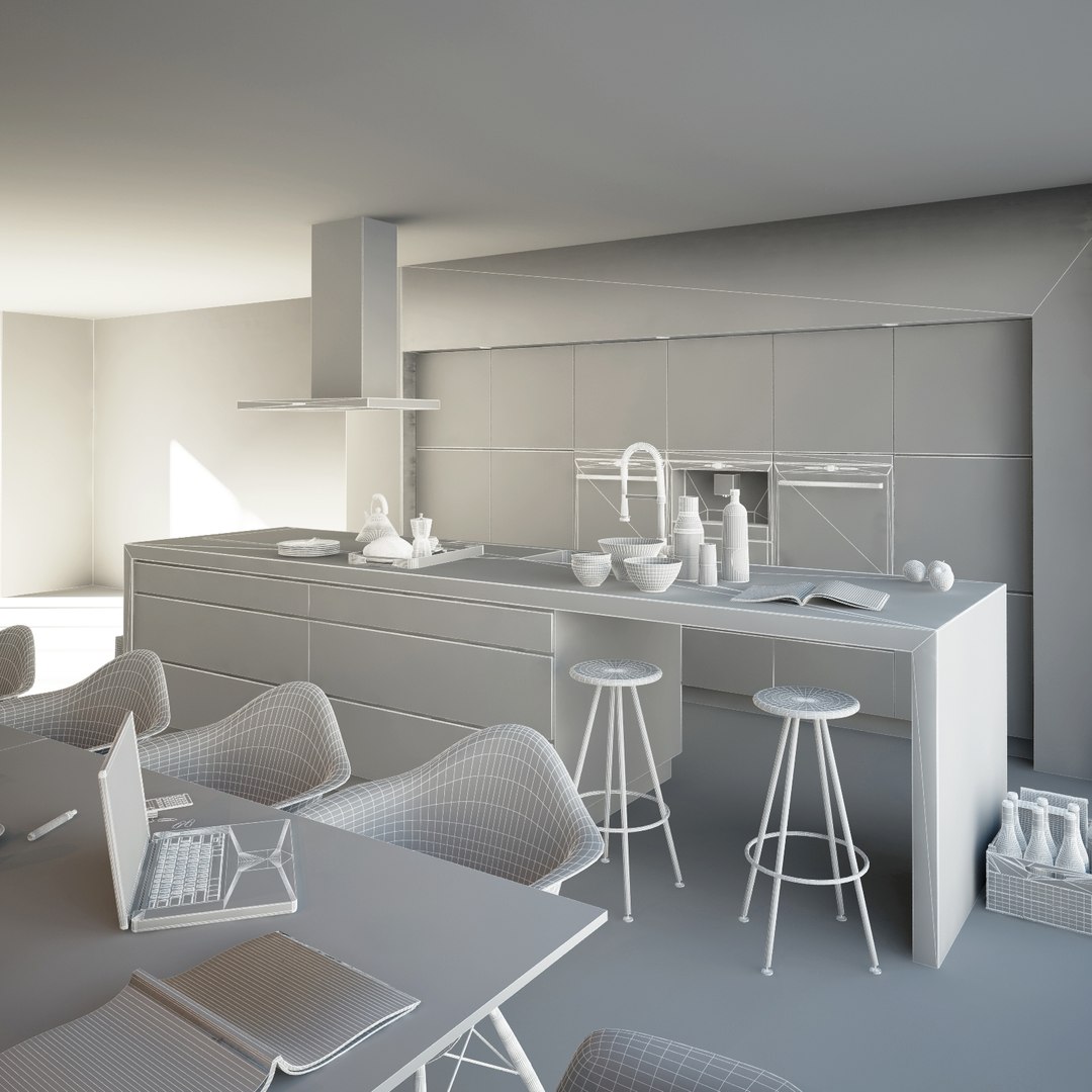 Modern Kitchen Interior 3d 3ds