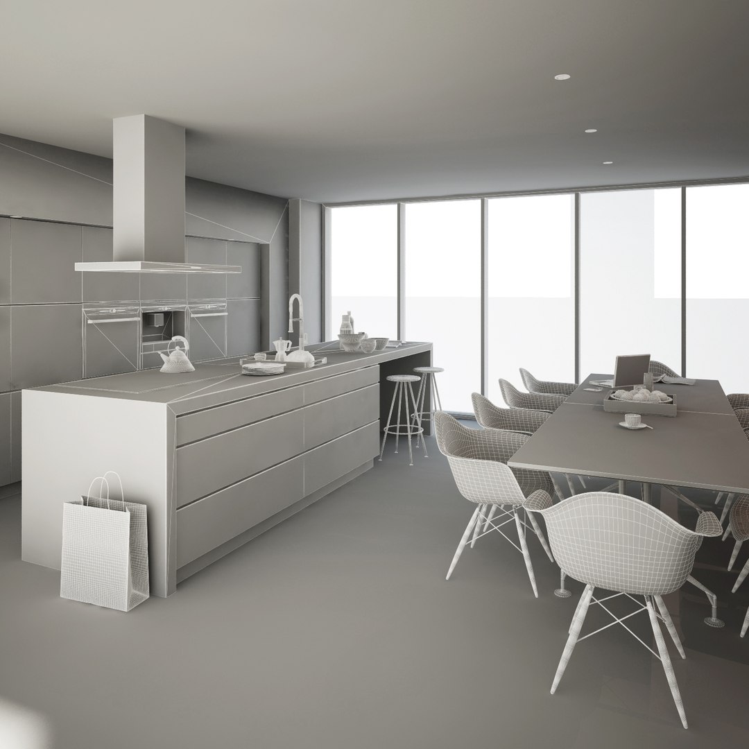Modern Kitchen Interior 3d 3ds