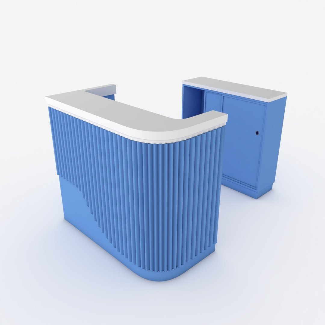 3D small reception desk with back unit model - TurboSquid 2034577