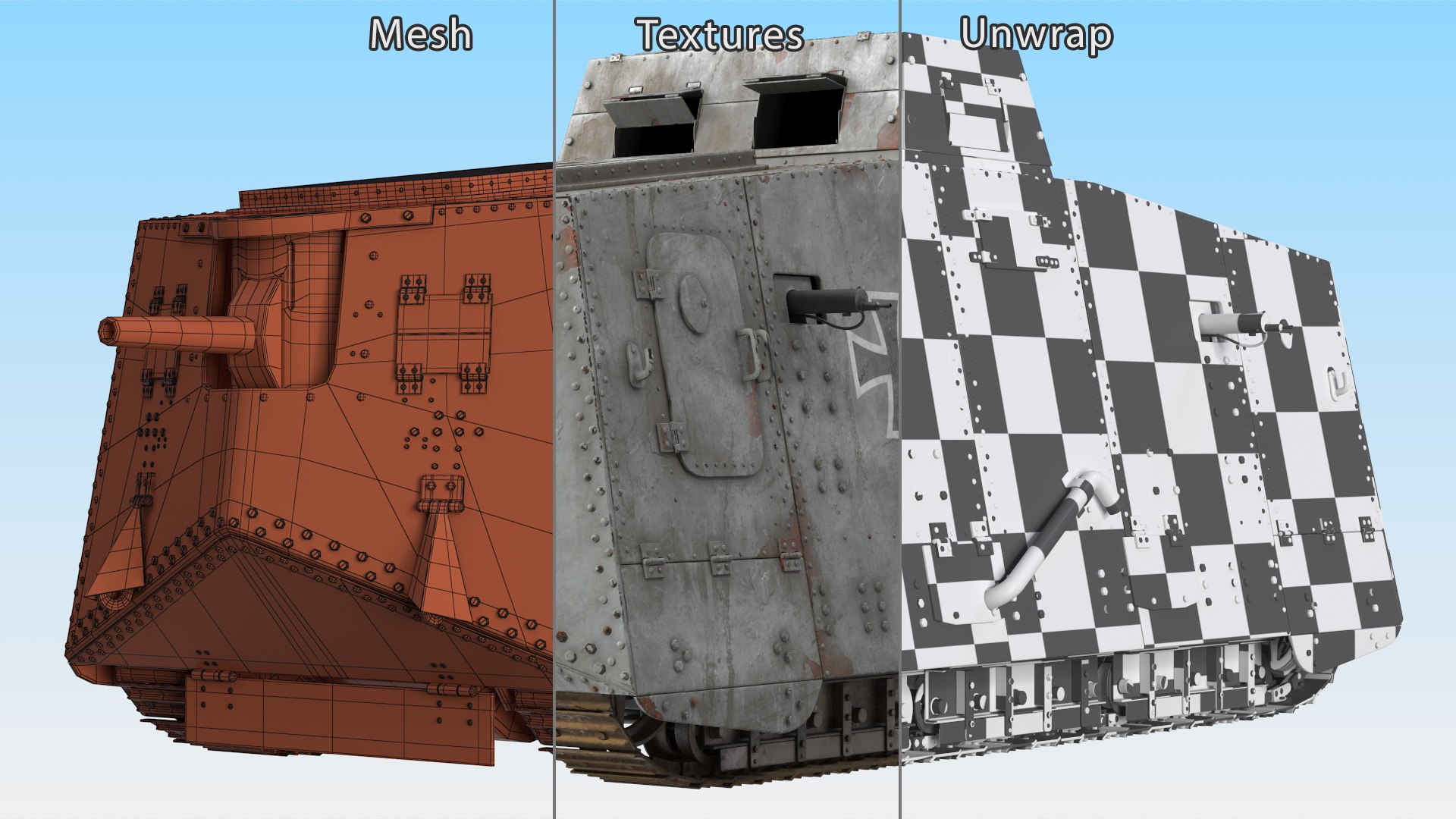 Old Aged WWI German A7V Armored Vehicle Tank 3D - TurboSquid 2169155