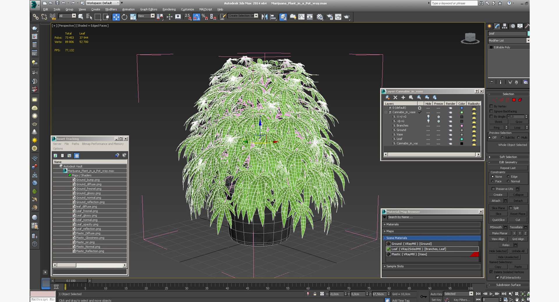 3D marijuana plant pot - TurboSquid 1511499