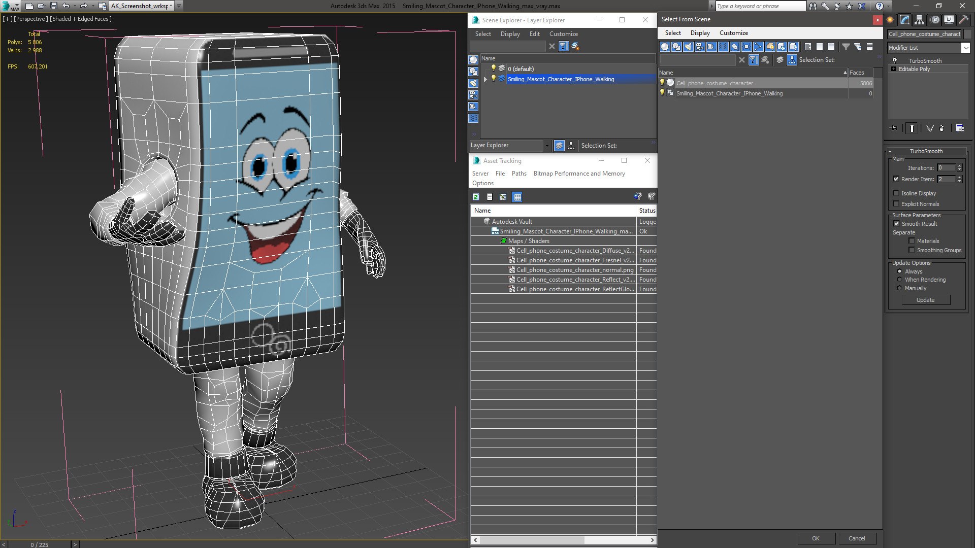 Smiling Mascot Character IPhone Walking 3D Model - TurboSquid 2073162
