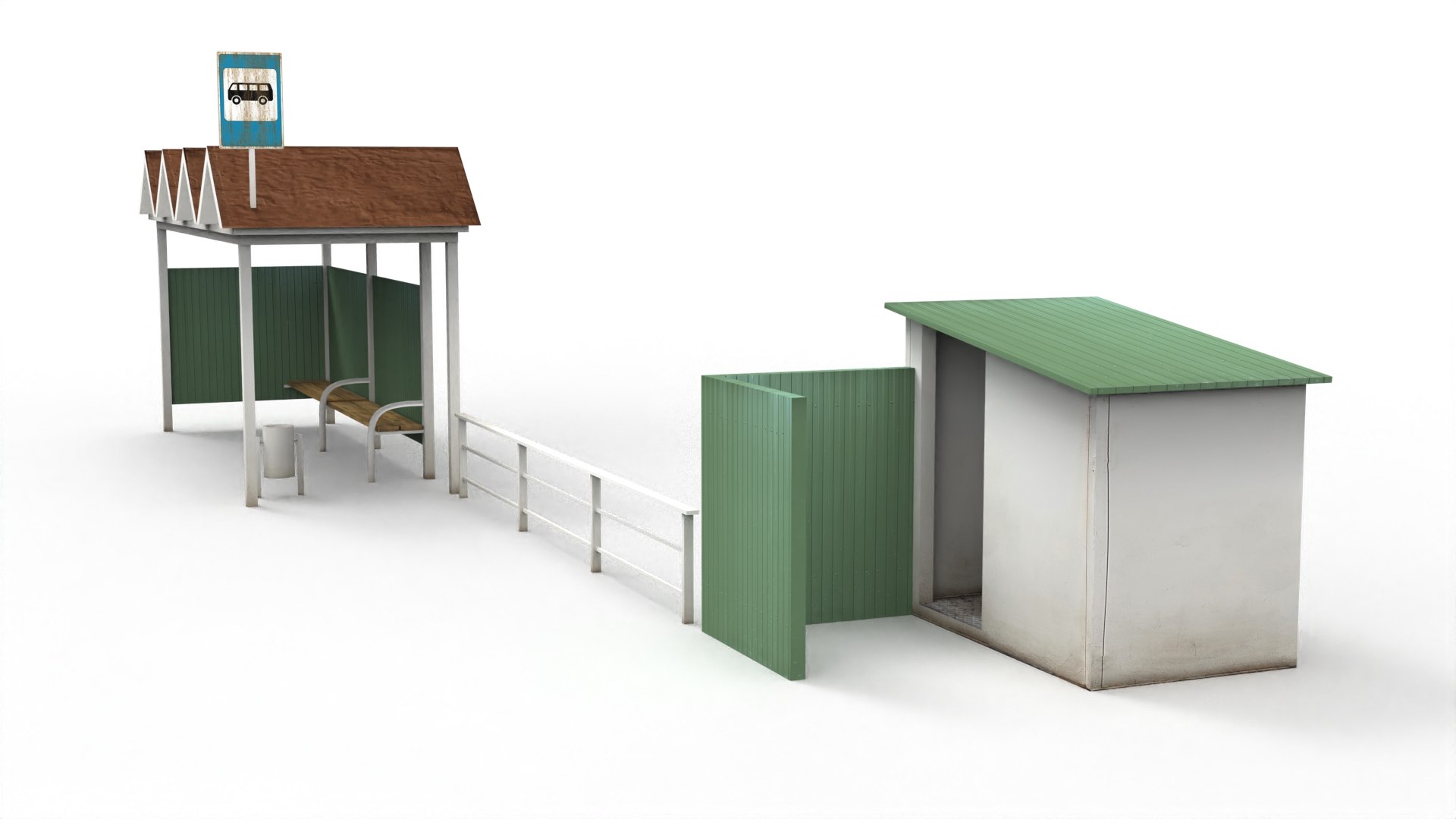 3D Roadside Bus Stop With Toilet Model - TurboSquid 1809850