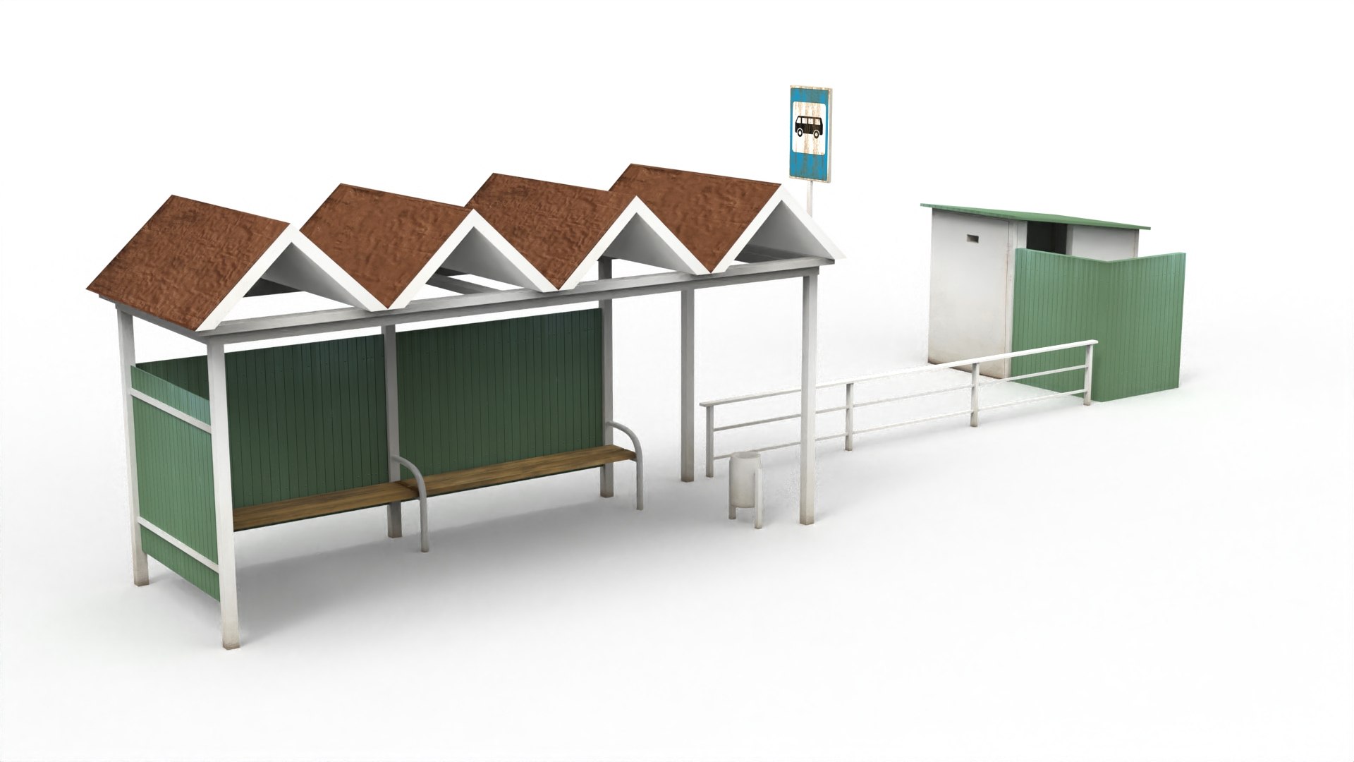 3D Roadside Bus Stop With Toilet Model - TurboSquid 1809850