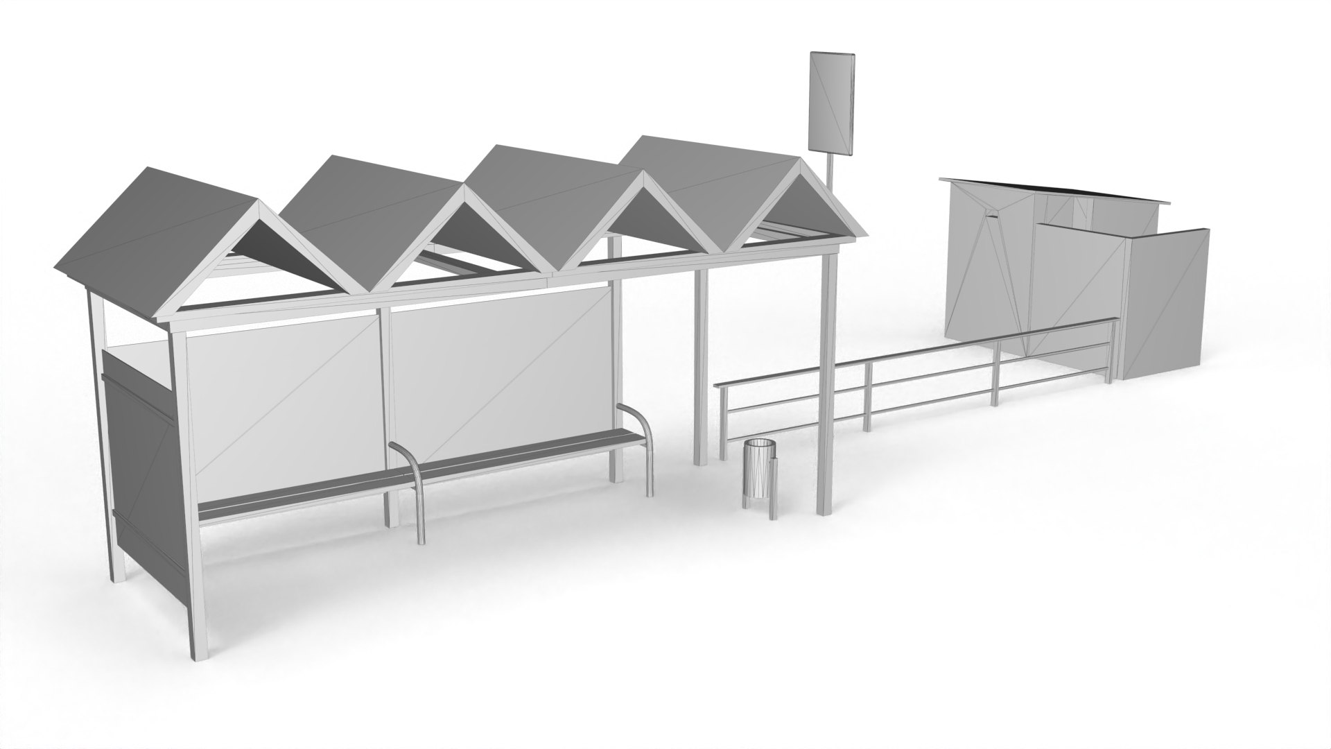 3D Roadside Bus Stop With Toilet Model - TurboSquid 1809850