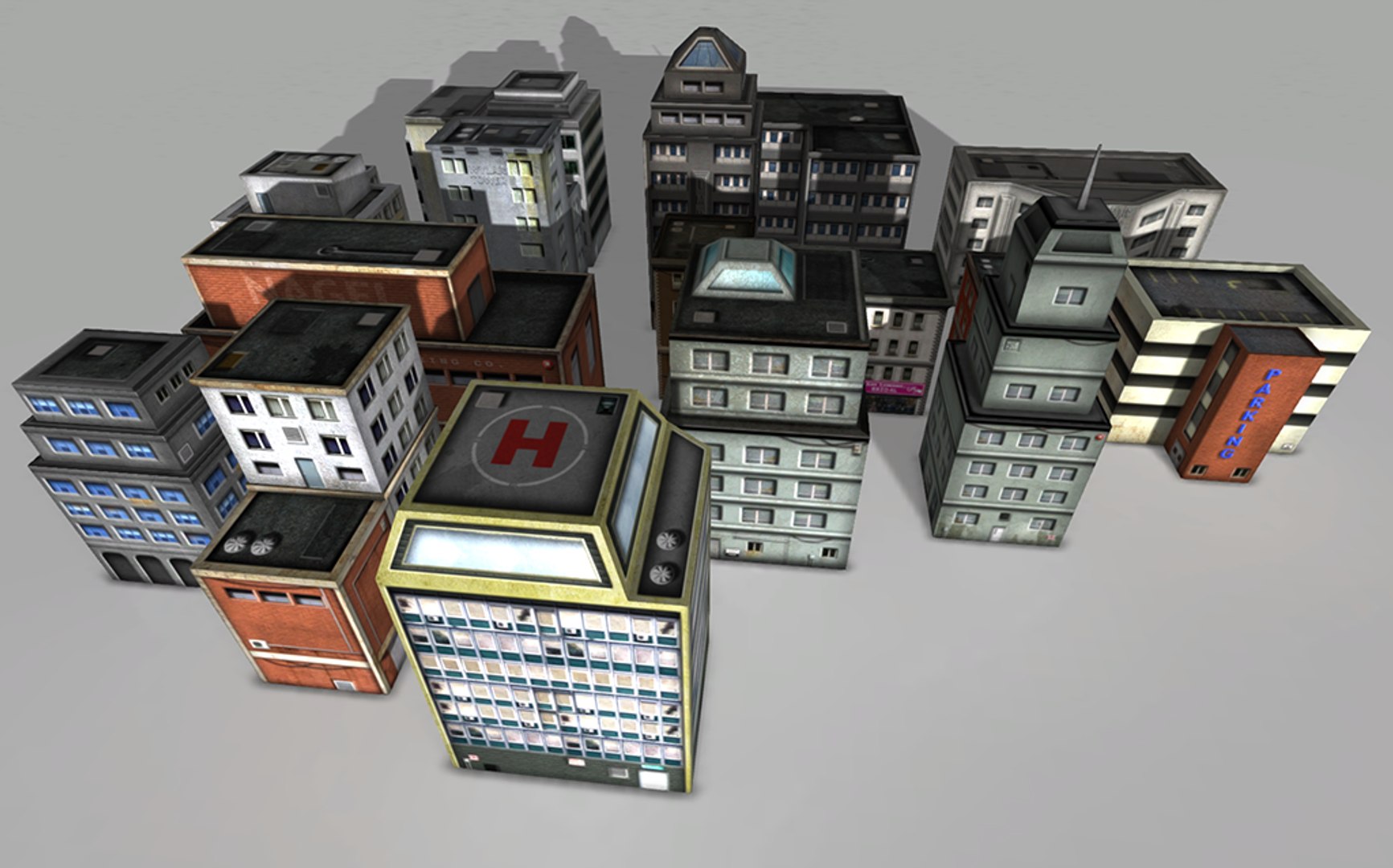 3d Grunge City Building Pack Model