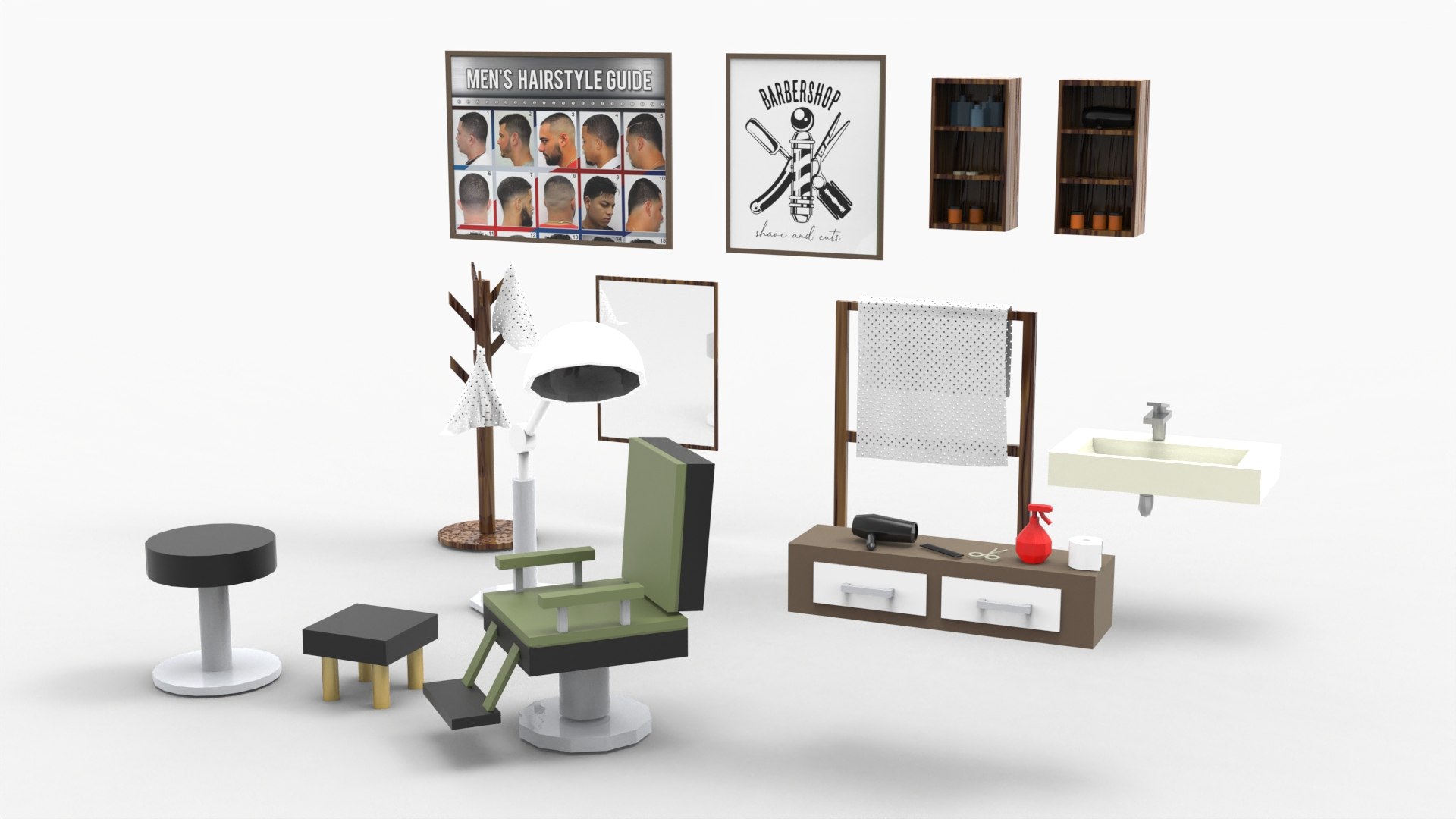 3D Barbershop Collection - Lowpoly - TurboSquid 2223344